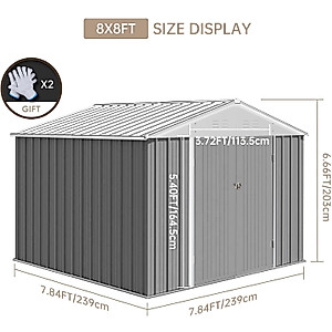 Zstar 8x8 FT Metal Outdoor Storage Shed, Steel Utility Tool Shed Storage House with Lockable Door Design, Garden Tool Sheds for Backyard Patio Lawn