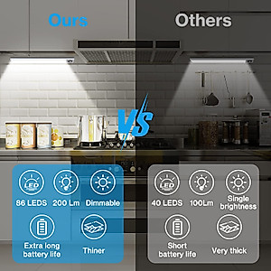 12 Inch 2 Pack Motion Sensor Under Cabinet Light Wireless with Remote and Timer, 86 LEDs Rechargeable Dimmable Under Counter Lights for Closet, Wardrobe, Kitchen, Magnetic LED Night Light Strips