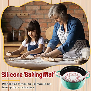 2 Pcs Silicone Baking Mats for Dutch Oven with Silicone Brushes Sourdough Sling Bread with Long Handle Non Stick 0.7 mm Thickened 8.3 Inch Reusable Heat Resistant Bread Mats for Dough Pastry, Red