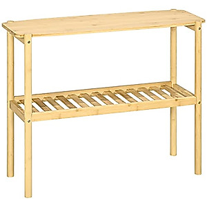 HOMCOM Bamboo Shelf, 2-Tier Multifunctional Storage Shelf, Plant Flower Stand for The Bathroom, Kitchen, and Living Room Storage, Natural