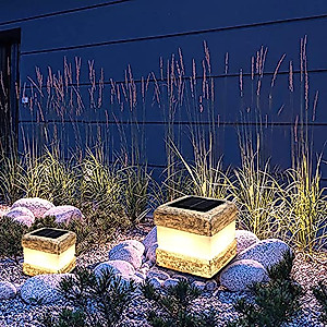 2 Pack Solar Rock Lights Outdoor - Solar Powered Landscape Ground Fake Rocks Light Waterproof with Warm LED Lights for Table Patio Yard Garden Pathway Walkway Decor(Grey)