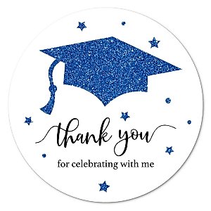 Blue White Graduation Thank You Stickers, Congrats Grad Party Favor Sticker Labels 40-Pack 2in