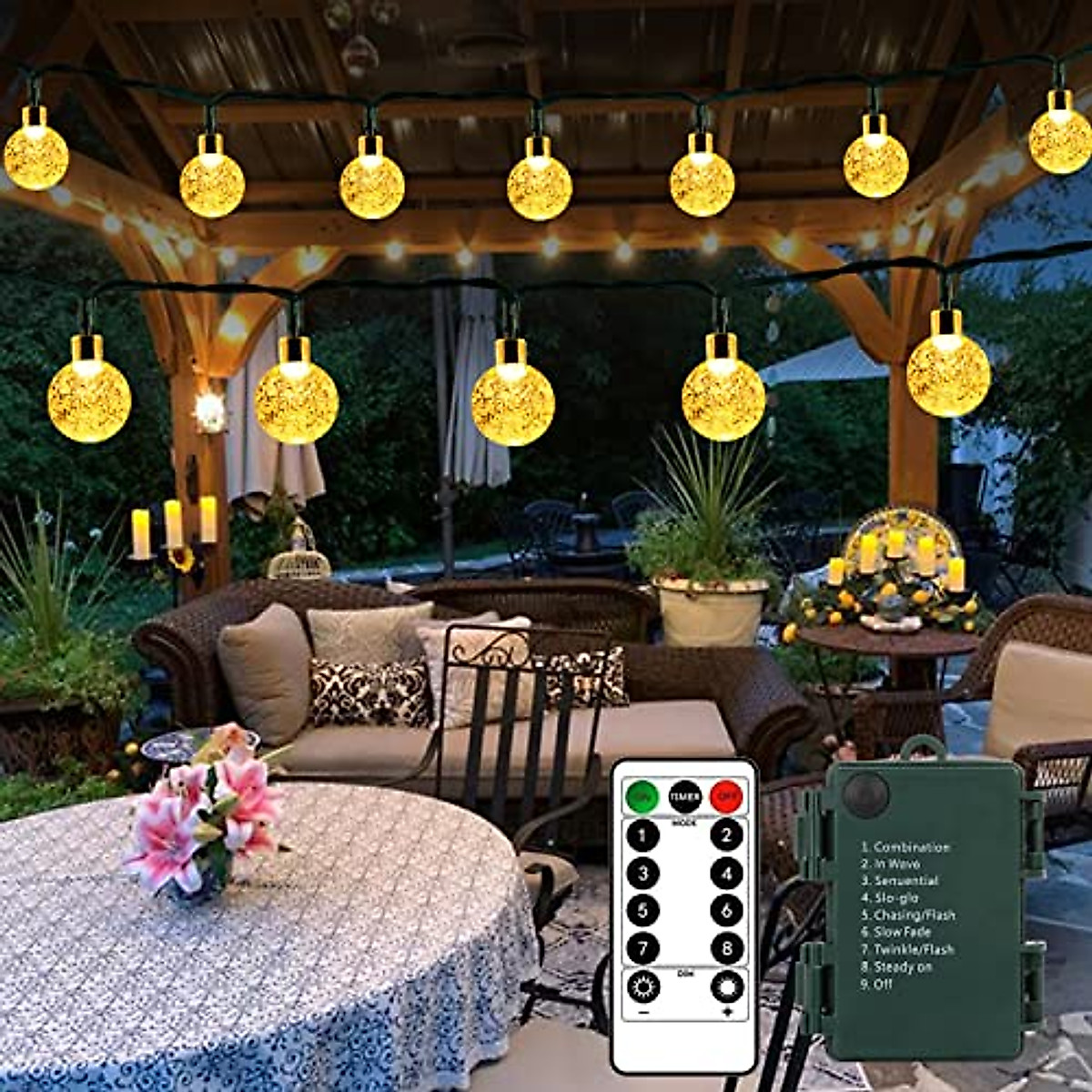 Goupfafa Battery Operated Globe String Lights, Outdoor String Lights 50.85FT 100 LED 8 Modes with Remote Timer Waterproof, Dimmable Christmas Lights Indoor Decor for Home Party Patio Garden Wedding