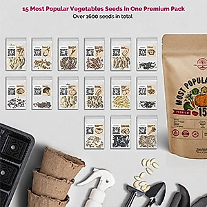 15 Heirloom Vegetable Seeds for Planting Home Garden | 1600+ Non GMO Seeds for Planting Vegetables and Fruits Outdoors & Indoors in Bulk Variety Pack | Gardening Veggie Seeds: Onion, Tomato, Pepper