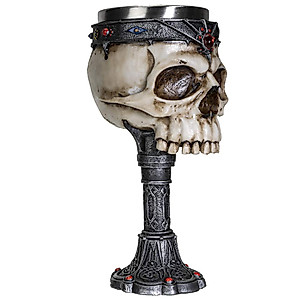 SUMMIT COLLECTION Crowned Gothic Ossuary Skull Wine Goblet Removable Stainless Steel Insert Stemware Sacrificial Ceremonial Skull Wine Chalice Goblet 7 Fl Oz Drinkware Halloween Decor