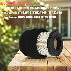 Annolai 796031 594201 Air Filter for BS 590825 591334 John Deer-e D100 D110 D105 D125 D130 D140 MIU14395 Husquvarn-a YTH22V46 YTH24V48 YTA22V46 Lawn Mower with 492932S 492932 Oil Filter