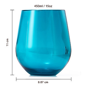 European Style Shatterproof Tritan Stemless Wine Glasses, Acrylic Glass Drinkware, Unbreakable Colored, 6 - Set - BPA-free plastic, Reusable, Dishwasher Safe, All Purpose Glassware 15oz - (Muted)