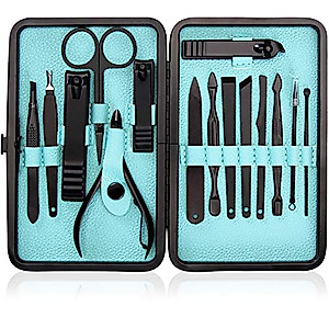 Utopia Care 15 Pieces Manicure Set - Stainless Steel Manicure Nail Clippers Pedicure Kit - Professional Grooming Kits, Nail Care Tools with Luxurious Travel Case (Black)