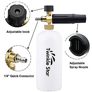 Twinkle Star Foam Cannon 1 L Bottle Snow Foam Lance with 1/4" Quick Connector, 5 Nozzle Tips for Pressure Washer