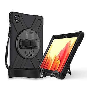 Samsung Galaxy Tab A7 Case 2020 with Stand | Herize Galaxy Tab 10.4 Inch Case SM-T500/T505/T507 | Heavy Duty Shockproof Protective Rubber Case W/Hand Strap Shoulder Strap for Galaxy Tab A7 | Black