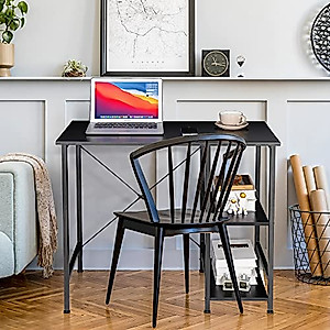 ZENY Small Computer Desk with Storage Shelves, 36” Sturdy Home Office Writing Desk/Laptop PC Workstation Desk, Metal Frame Computer Table, Black