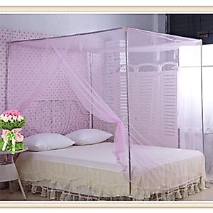 Winwinfly Mosquito Net 200 * 150 * 165cm Pink Mesh Mosquito Netting for Four-Poster Bed Rectangular Mosquito Net Protect Against Insects and Mosquitos