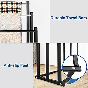 Towel Racks for Bathroom, Upgrade 3 Tier Stainless Steel Freestanding Towel Rack Stand for Bath Hand Towel, Next to Tub or Floor Shower Drying Holder, Blanket Rack, Chrome & Black, ALHAKIN