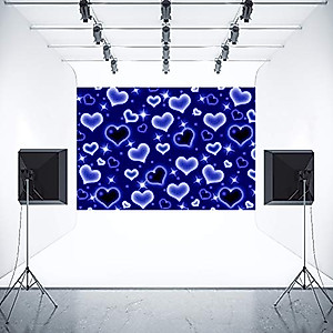 Aperturee Blue Heart Early 2000s Backdrop 7x5ft Valentines Birthday Newborn Baby Shower Kids Love Heart Stars Photography Background Valentines Portrait Photo Booth Studio Shoot Props Party Decoration