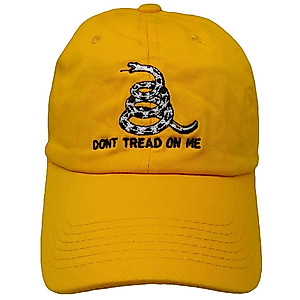 Gadsden Don't Tread On Me Dark Yellow Orange with White Snake Washed Cotton Adjustable Embroidered Baseball Hat Cap