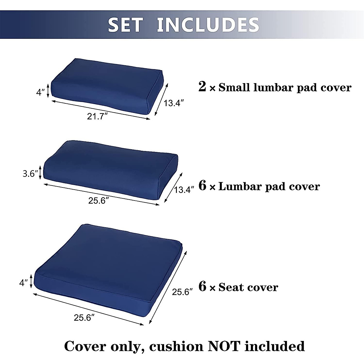 kinbor Patio Cushion Covers Replacement - 14 Piece Outdoor Couch Cushion Slipcovers with Zipper for Sectional Sofa Furniture Set, Washable Covers Only (Dark Blue)