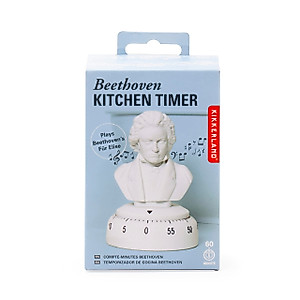 Kikkerland Beethoven 60 Minute Kitchen Timer, Mechanical Kitchen Timer, Wind up Timer for Cooking, Reading and Sports, Plays Fur Elise, White