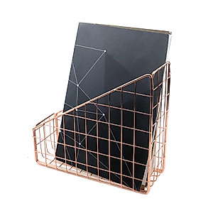 Coshar Minimalist File Holder Metal Wires Magazine Organizer Document Rack Letter File Storage Organizer Desktop Accessory - Rose Gold