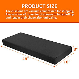 Detiblue Bench Cushion - Outdoor Patio Porch Swing Cushion, Indoor Bay Window Seat Furniture Cushion, Non-Slip, Waterproof, 48x18x4, Cationic Black