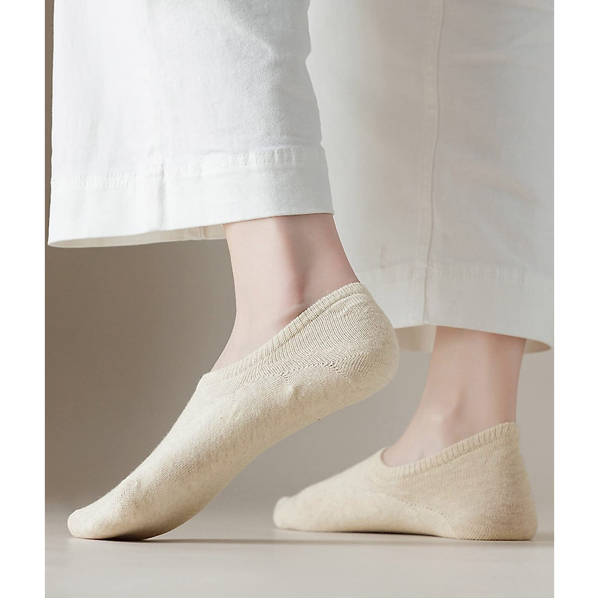 MAGIARTE Cotton No Show Socks Low Cut Athletic Running Cycling Sports Liner Socks Non Slip Design Invisable Socks for Women and Men 6-PACK (Color#07L Beige)