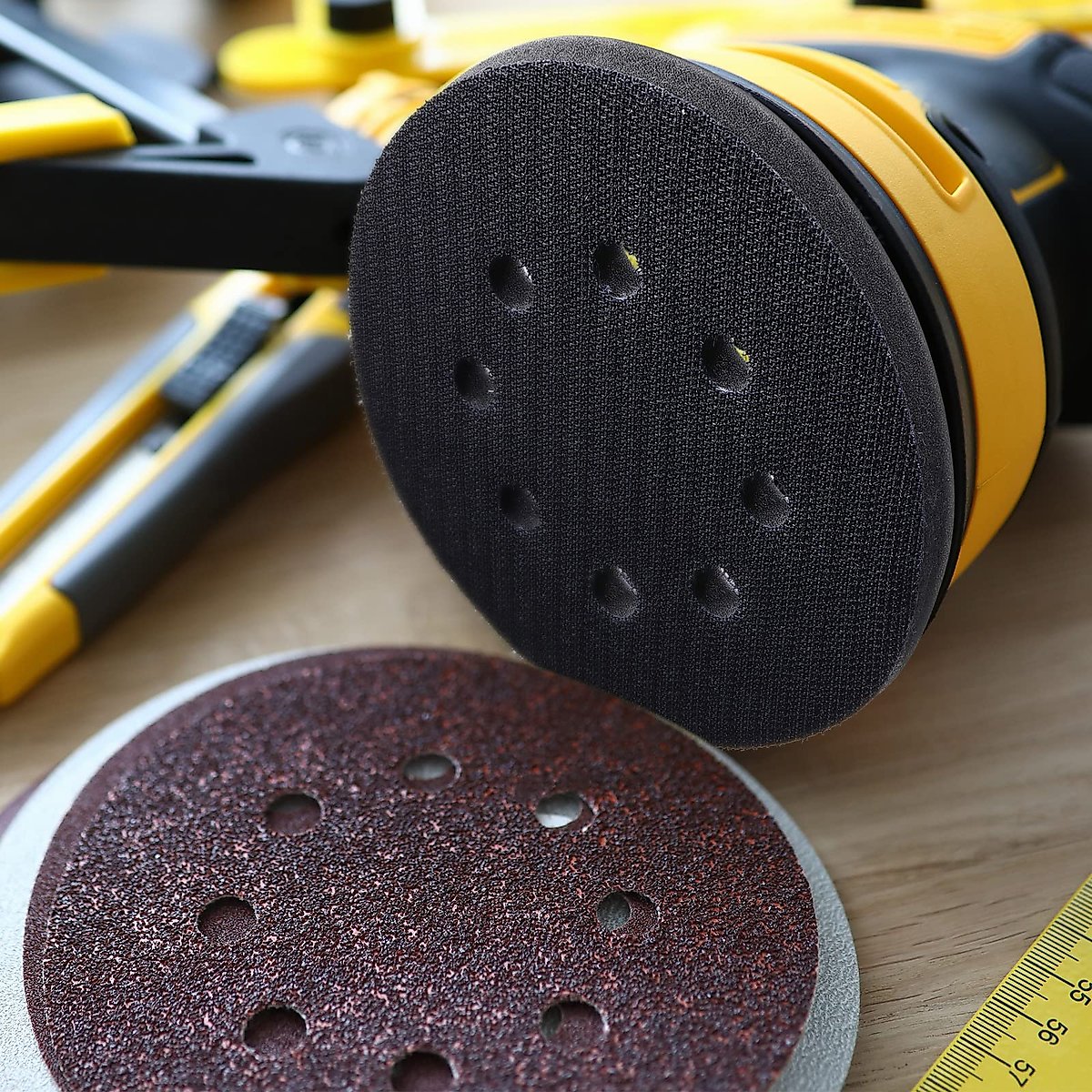 10 Pcs Soft Density Interface Pads 5 Inch 8 Holes Hook and Loop Sponge Cushion Buffer Backing Pad Foam Sanding Interface Pads for Orbital Sander Automotive Woodworking Polishing