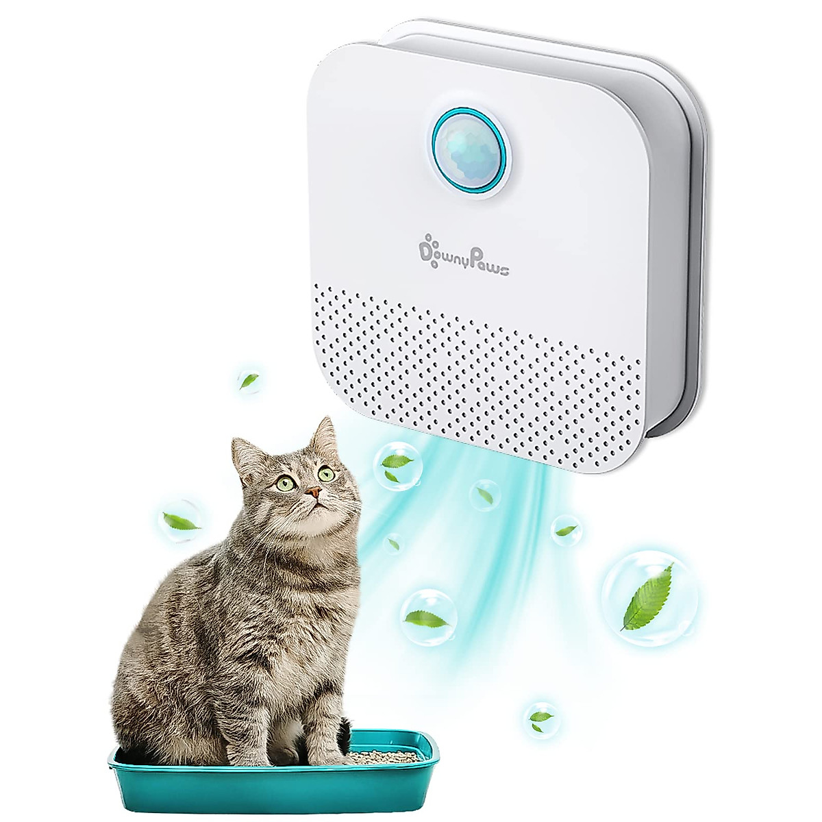 DownyPaws Cat Litter Deodorizer, Rechargeable 4000 mAh Odor Eliminator Cat Litter Box, Dust-Free, 14-Day Battery Life, No Consumables