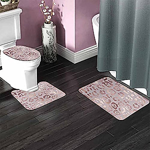 AOYEGO Rose Gold Leopard Skin 3 Pieces Bathroom Rugs Set Elegant Jaguar Spots Texture with Foil Effect Non Slip 23.6X15.7 Inch Soft Absorbent Polyester for Tub Shower Toilet