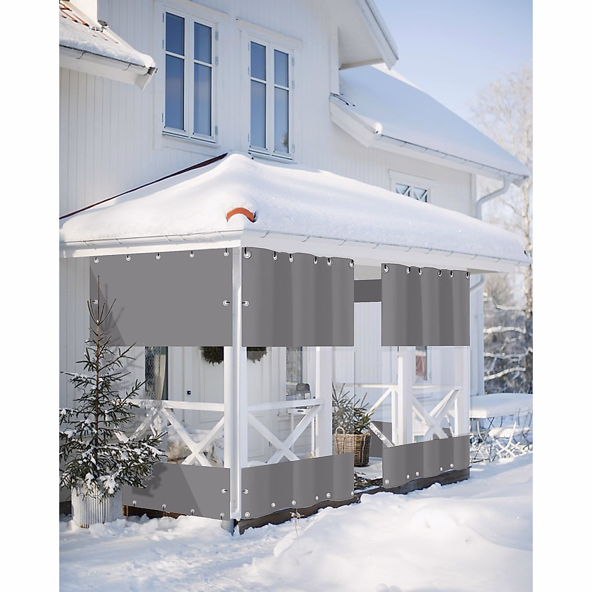 FoundGo 8'H x 10'W Vinyl Curtains for Patio 19oz, Outdoor Clear Vinyl Patio Enclosure,Heavy Duty Clear Tarp Waterproof Vinyl Tarps with Grommets for Pergola, Balcony,Porch,Gazebos，-4℉ Cold Resistant