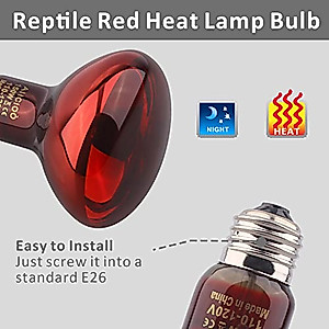 Aiicioo Reptile Red Heat Lamp Bulb - 150W Infrared Basking Spot Light for Breaded Dragon Heat Light Bulb for Gecko Iguana Snake Ball Python Night Time