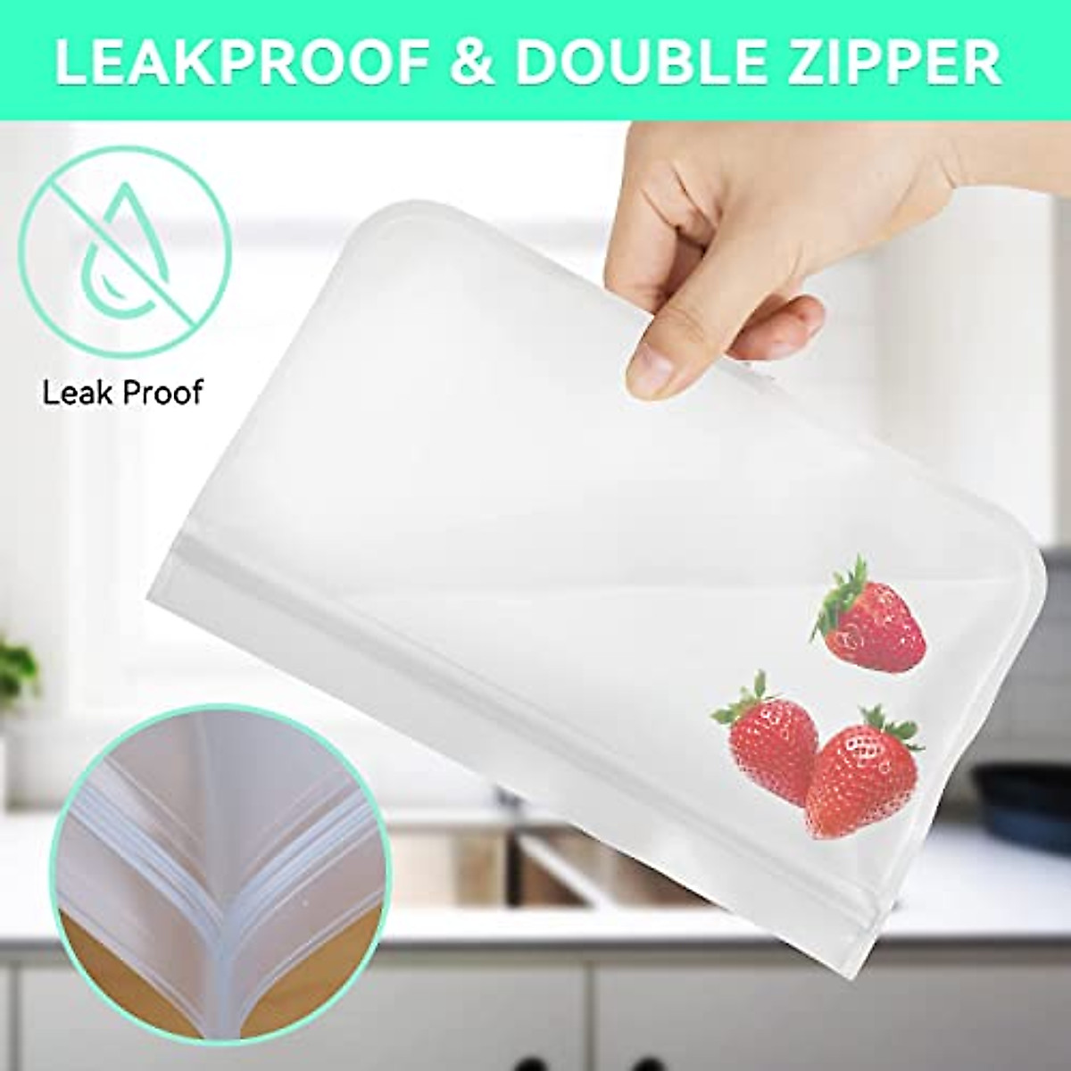 WATOTGAFER Reusable Food Storage Bags, 10 Pack BPA Free Reusable Freezer Bags, Extra Thick Leakproof Food Grade Silicone Lunch Food Bags for Meat Veggies 2 Gallon Bags 4 Sandwich Bags 4 Snack Bags