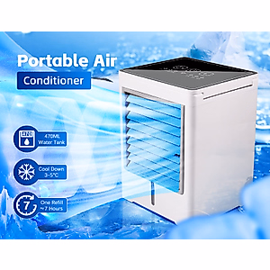 Off Paper Personal Air Conditioner Mini AC, 3 Speeds 450ML Water Tank Room Evaporative Air Cooler Cooling Fan with Timer, Aromatherapy Notch, Spray Function, Portable AC Units for Rooms and Office