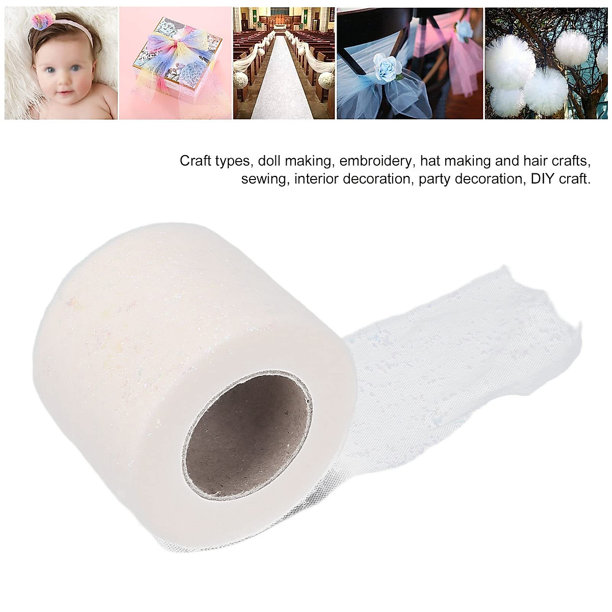 Tulle Fabric Roll, 25 Yards Glitter Tulle 6cm Width Sparkling Tulle Spool Ribbon Sequin Tulle Netting Fabric for Tutu Skirts Gift Wrap Bridal Decorations DIY Craft(Beige)