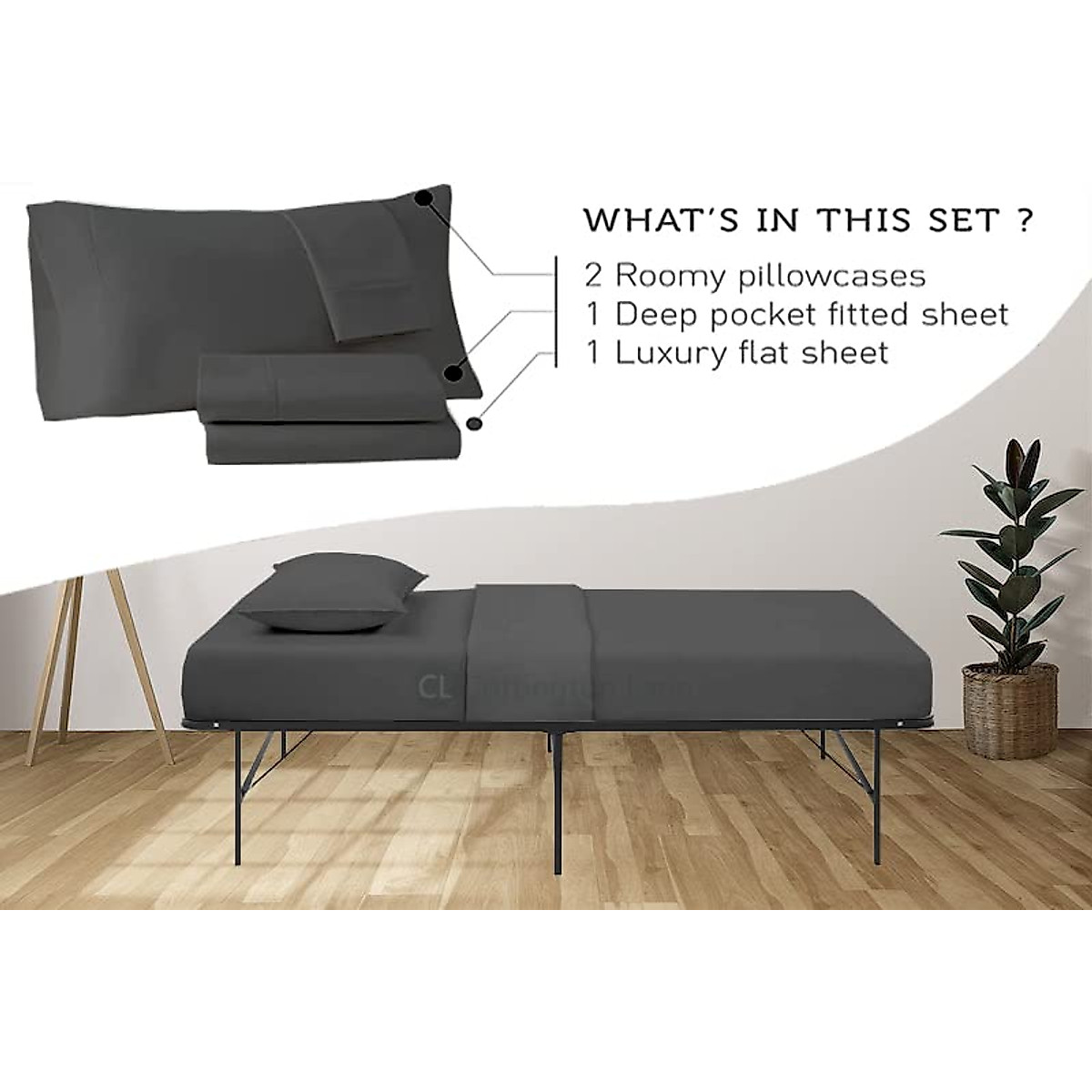 Cot Sheets Set (30" X 75") 4 PCs 400 Tc with 6 Inch Deep Pocket Dark Grey Solid - Cot Sheets for Daycare/Folding Bed/Rollaway Bed/Camp Bunk Beds/RVs/Guest Beds cot Sheet Set