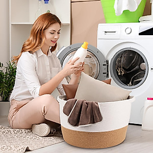 Woven Basket with Handle Cotton Rope 20'' x 13'' Blanket Toy Storage Basket for Living Room Large Laundry Baskets