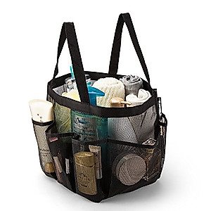 iPEGTOP Portable Mesh Shower Caddy, Quick Dry Shower Tote Hanging Bath & Toiletry Organizer Bag with 9 Storage Pockets, Double Handles for College Dorm, Travel, Gym & Camping, Black