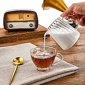 2 Pcs Small Glass Pitcher Elegant Shaped Crystal Glass Creamer Pitcher Glass Tea Pitcher Coffee Milk Creamer Pitcher Creative Milk Frothing Pitcher Milk Frother Cup Creamer Jug(Wave Style)