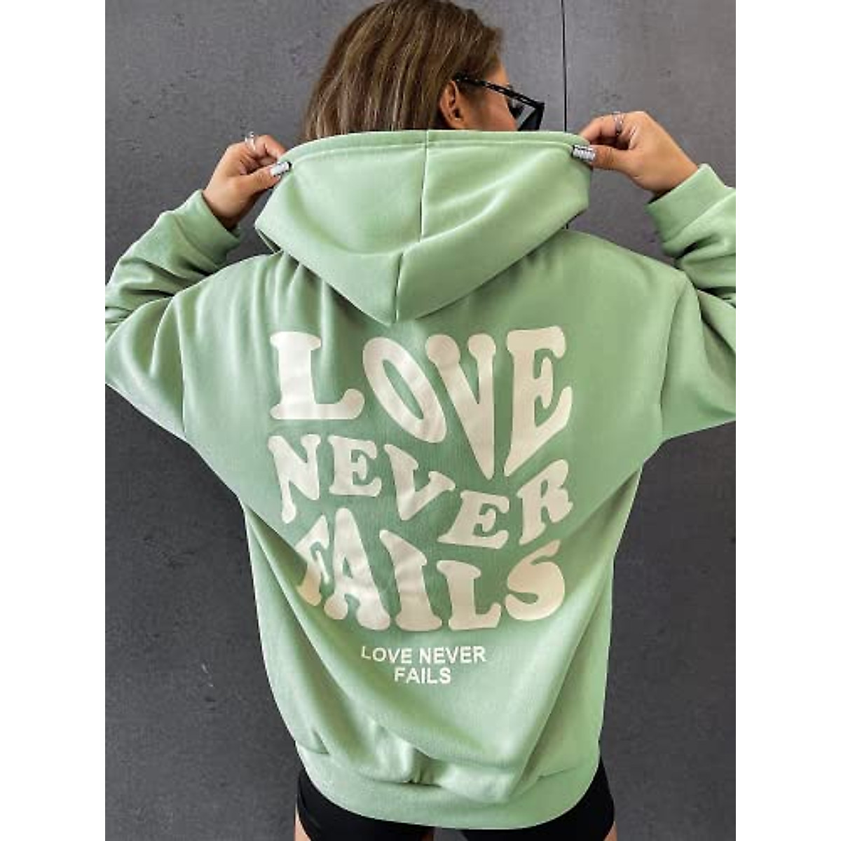 Floerns Women's Letter Graphic Print Long Sleeve Drawstring Hoodie Sweatshirt A Mint Green M