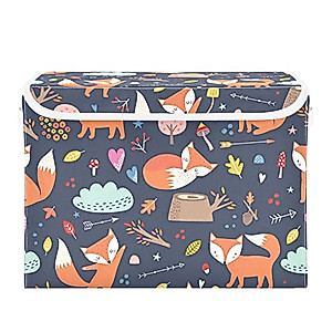innewgogo Forest Foxes Storage Bins with Lids for Organizing Baskets Cube with Cover with Handles Oxford Cloth Storage Cube Box for Books