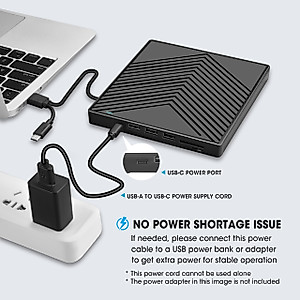 ROOFULL External CD DVD Drive, USB 3.0 & USB-C CD/DVD Burner Player with 4*USB Ports and 2*SD/TF Card Reader, Portable CD/DVD-ROM +/-RW Disk Drive Adapter for Laptop PC Mac Windows 11/10/8/7 Linux