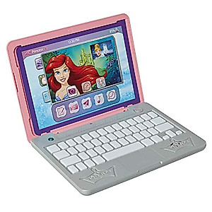 Disney Princess Girls Play Laptop Computer Style Collection Click & Go Play Laptop for Girls with Sounds & Light Up On Button Features Removable Double-Sided Play Background, for Ages 3+ , Pink