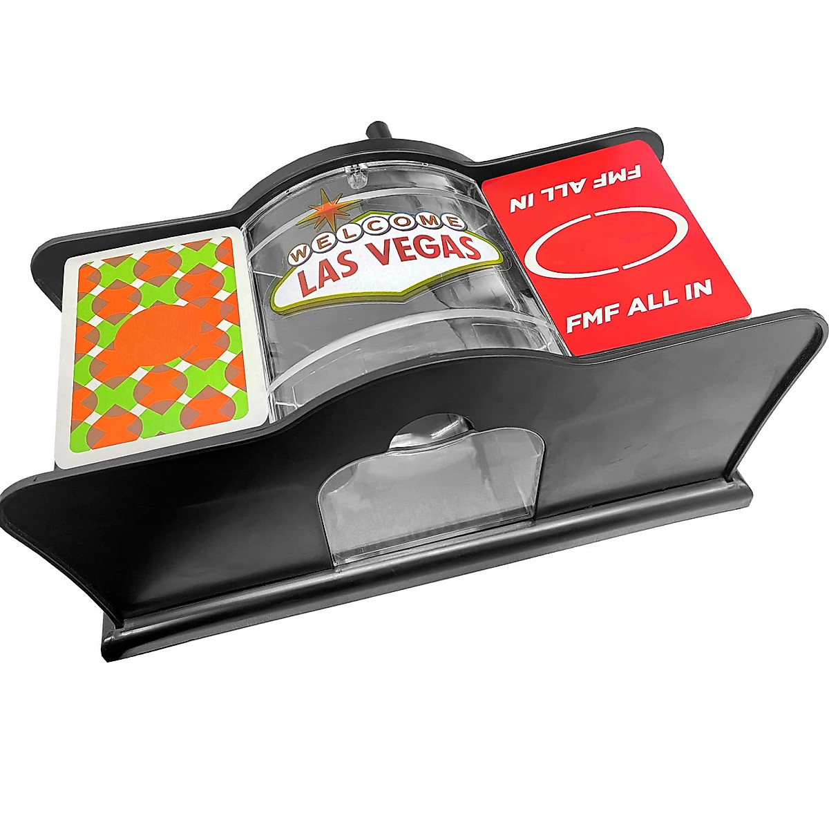 SANZHENG Card Shuffler 2 Deck, Playing Card Shuffler Manual for UNO Blackjack Texas Holdem Poker Home Card Games, Hand Cranked Card Shuffling Machine (Black)