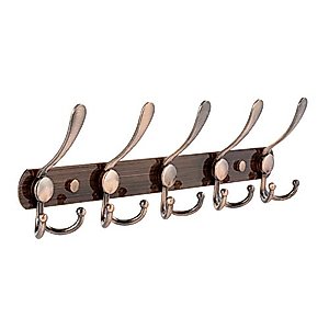 Coat Rack Wall Mounted, Coat Hanger Wall 5 Tri Hooks Heavy Duty Stainless Steel Coat Hook Rail for Coats Towels Purse Robes Keys and Hats(Copper)