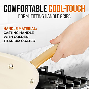 NutriChef 12-Inch Professional Ceramic Frying Pan With Lid - Large Skillet with Golden Titanium Handle, Non-Stick Ceramic Coating, Stain-Resistant, Easy to Clean, Ideal for Home Cooking