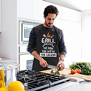 Rosoz Funny BBQ Black Chef Aprons for Men, Grill Master, Adjustable Kitchen Cooking Aprons with Pocket Waterproof Oil Proof Father’s Day/Birthday