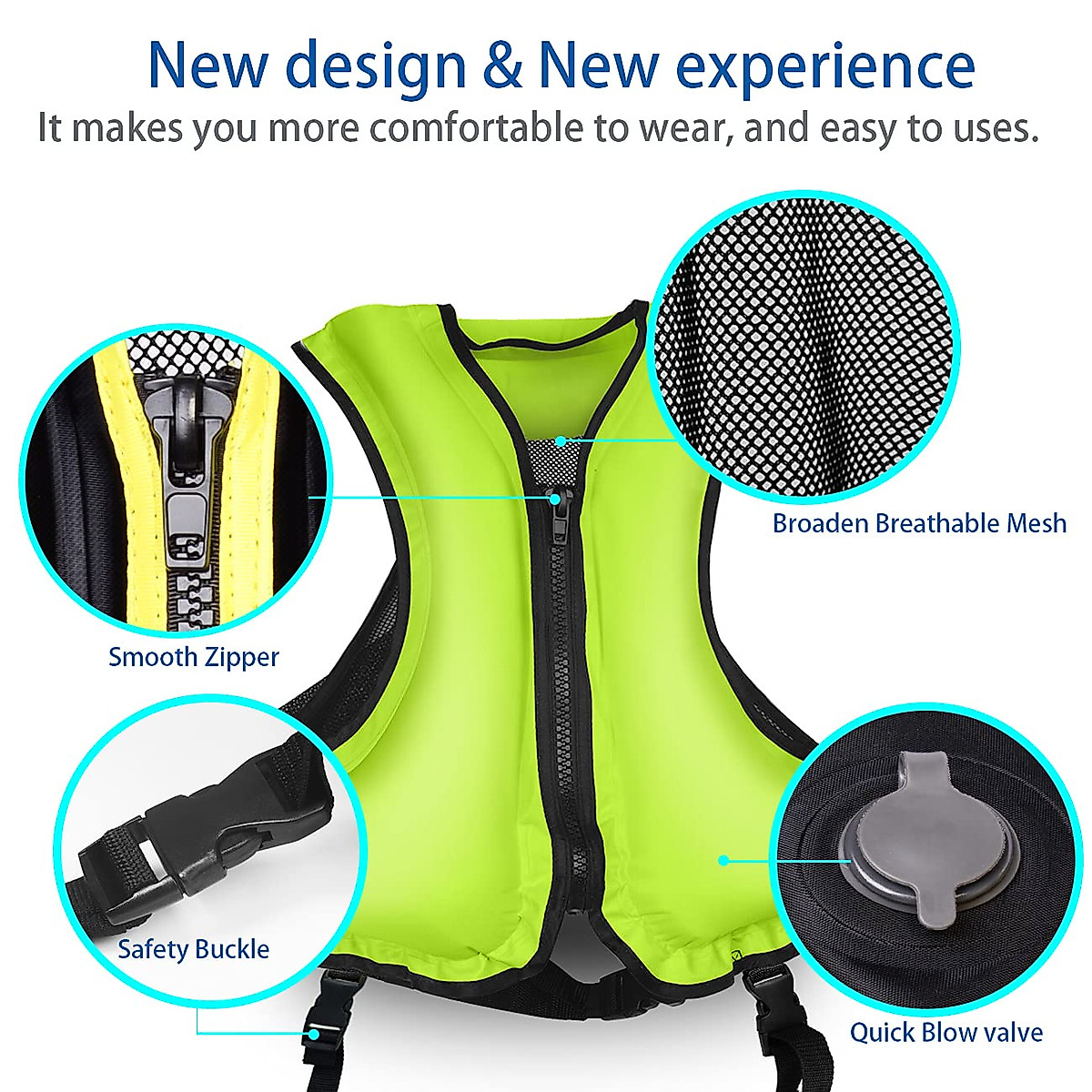 PQPB Snorkel Vests for Adult Inflatable Floatage Jacket Upgraded Buoyancy Kayak Aid Swim Jackets with Leg Straps Green, SOF00002