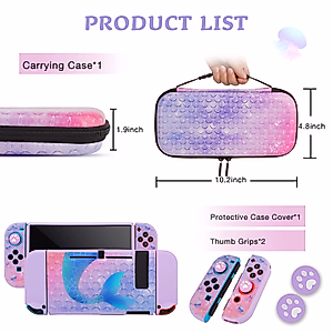 homicozy Purple Mermaid Hard Carrying Case for Nintendo Switch,Soft TPU Protective Case Cover with Portable Travel Case Compatible with Nintendo Switch for Girls