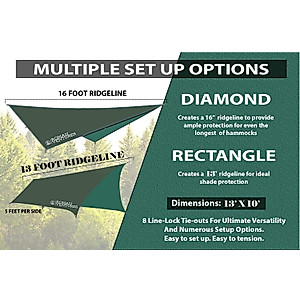 13 Foot Rain Fly for Hammock –Light Weight, Diamond-Ripstop Polyester Hammock Rainfly- 2000 PU Waterproof Eno Rain Cover– Rainfly Backpacking Tarp (13 Foot Rectangle)