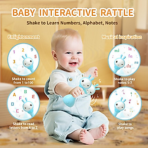 alilo Yoyo Talking Bunny Baby Singing Musical Rattle, Mimicking Toys Repeats What You Say, Preloaded 90+ Quality Audio Content, ABC/Number/Notes Learning Toys for Toddlers, Infant Newborn Baby Gifts