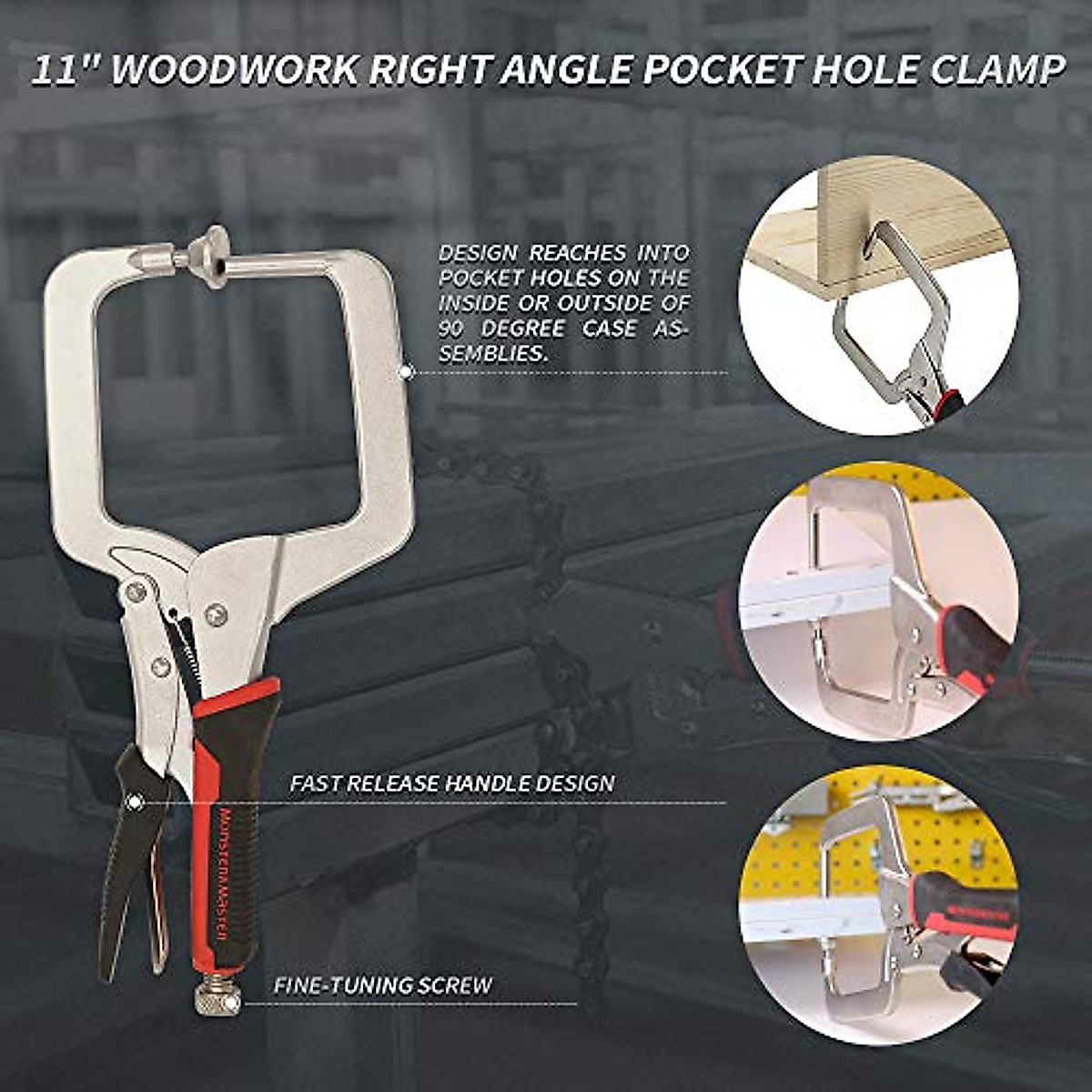 Monster & Master Pocket Hole Clamp, Right Angle Clamp For Woodworking and Pocket Hole Joinery, 11 inch, 2 Pack, MM-WWC-003x2.