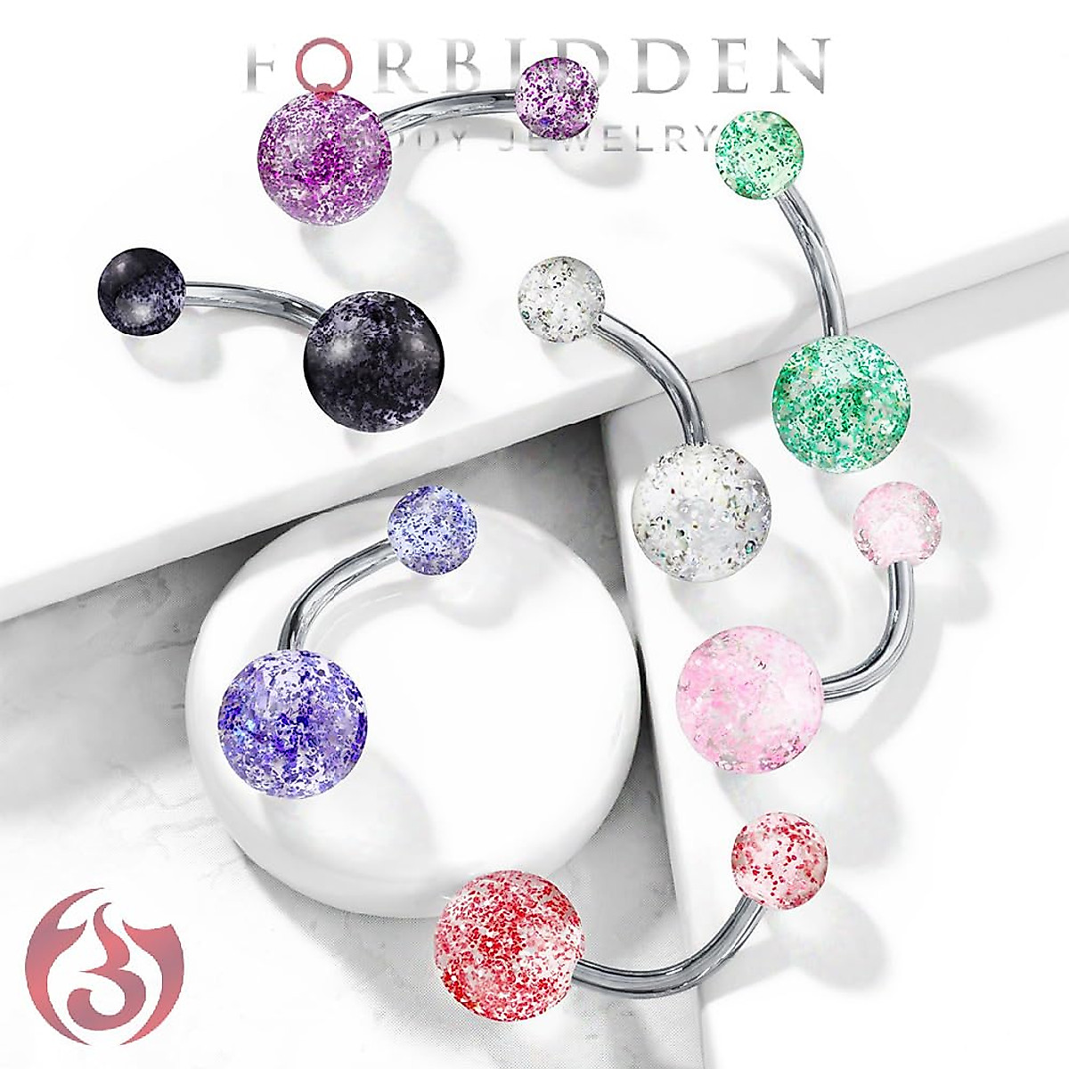 Forbidden Body Jewelry Belly Button Rings Clear Ultra Glitter Double Ball Belly Ring Titanium Navel Ring